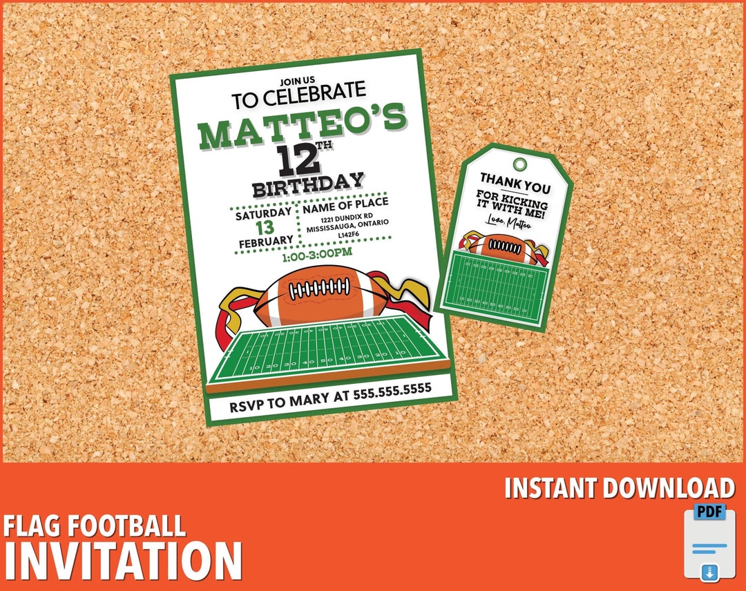 Flag Football Birthday Invitation - Etsy