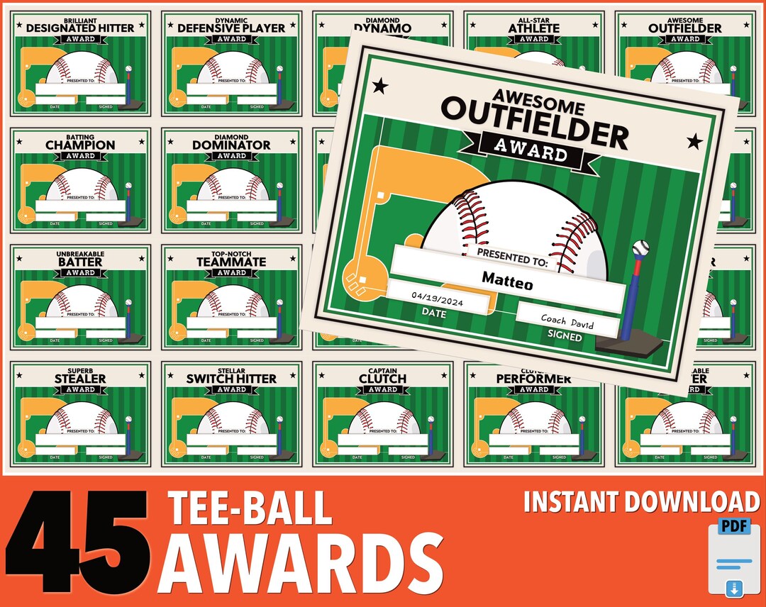 Editable Tee-ball Award Certificates - Etsy