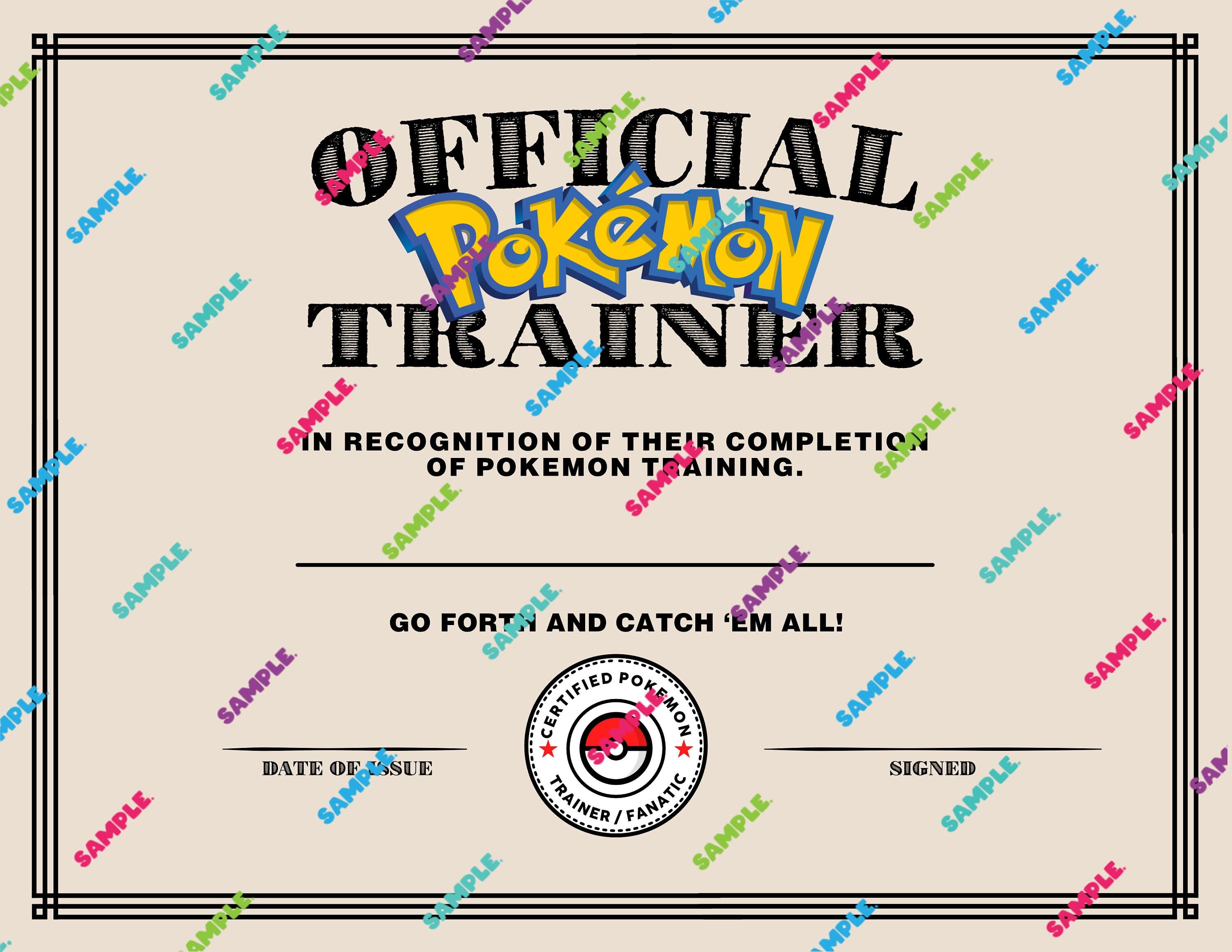 Pokémon Trainer Certificate - Downloadable / Custom Fan Art / Party - Etsy