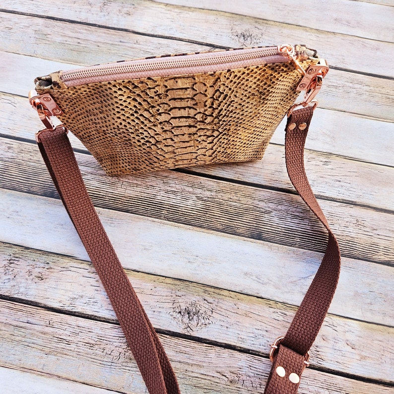 Axie Anne Leopard/snake Skin Cork Leather Crossbody Bag With Rose Gold ...