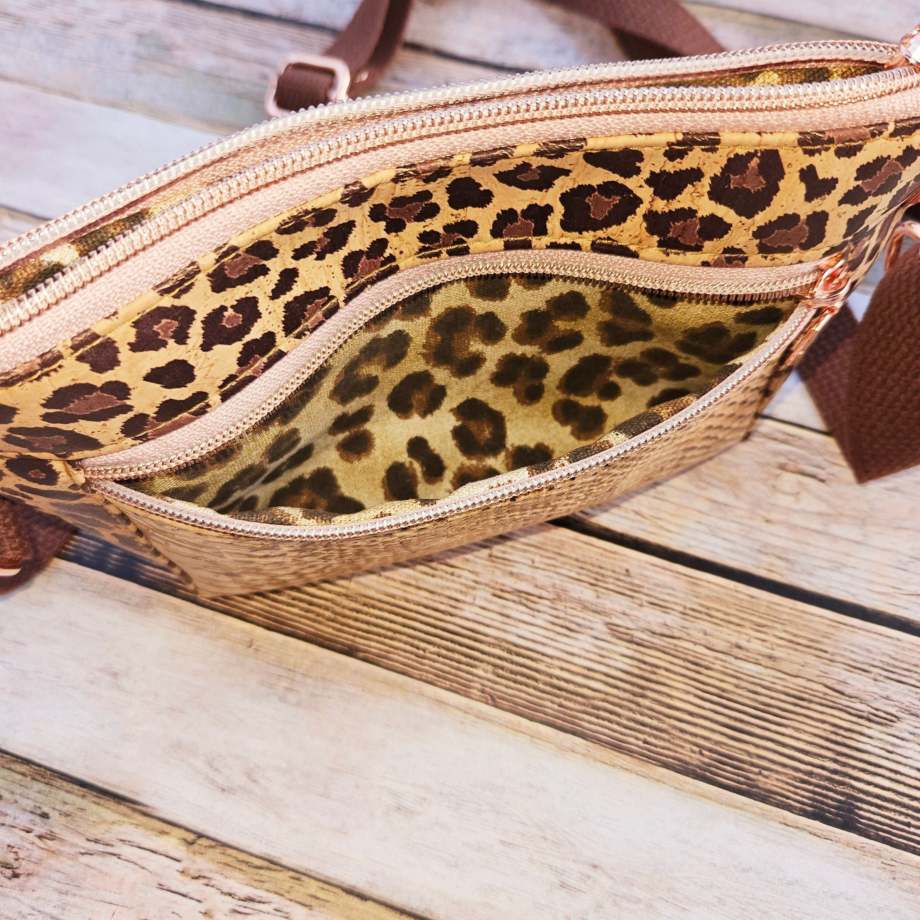 Axie Anne Leopard/snake Skin Cork Leather Crossbody Bag With Rose Gold ...