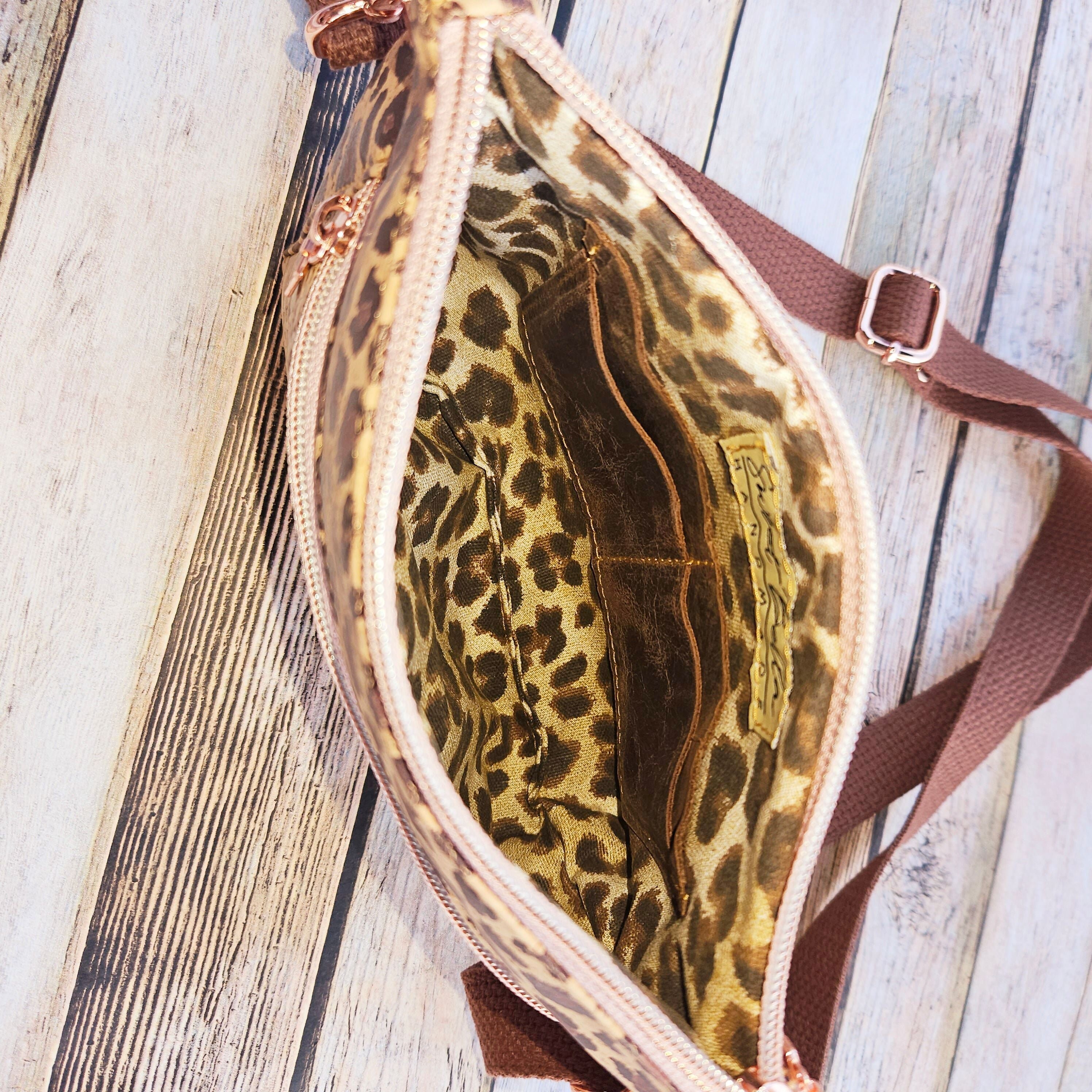Axie Anne Leopard/snake Skin Cork Leather Crossbody Bag With Rose Gold ...