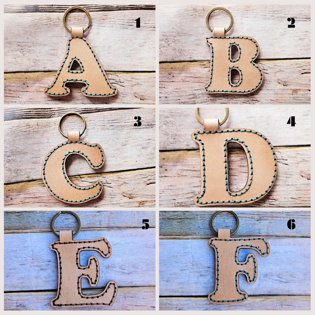 Laser Burned Leather Letter Keychain - Etsy