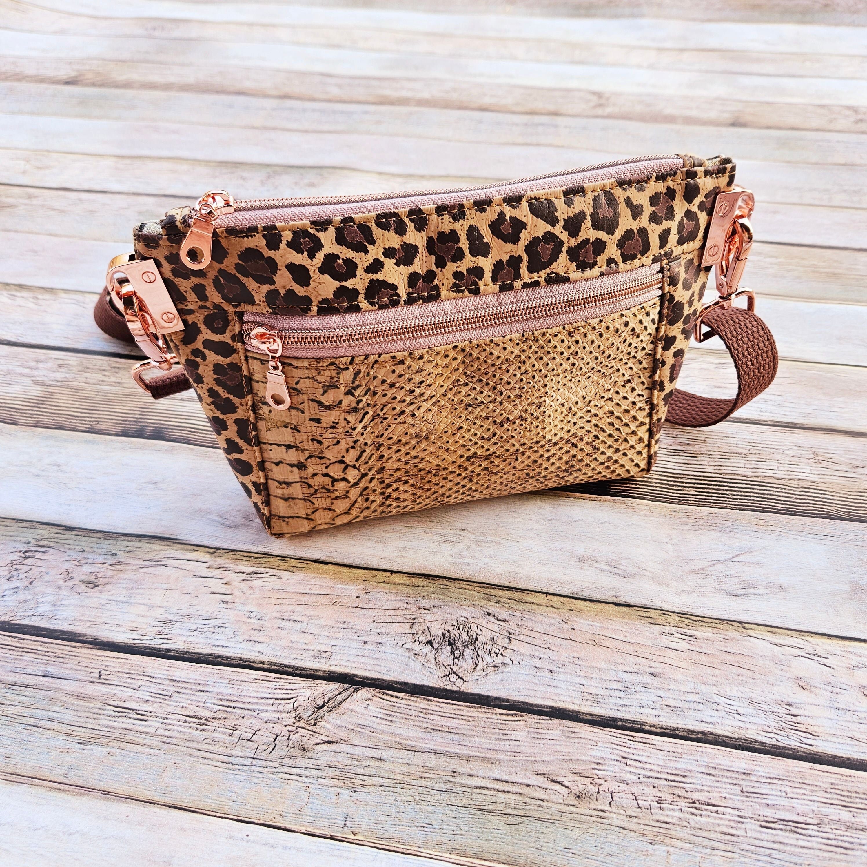 Axie Anne Leopard/snake Skin Cork Leather Crossbody Bag With Rose Gold ...