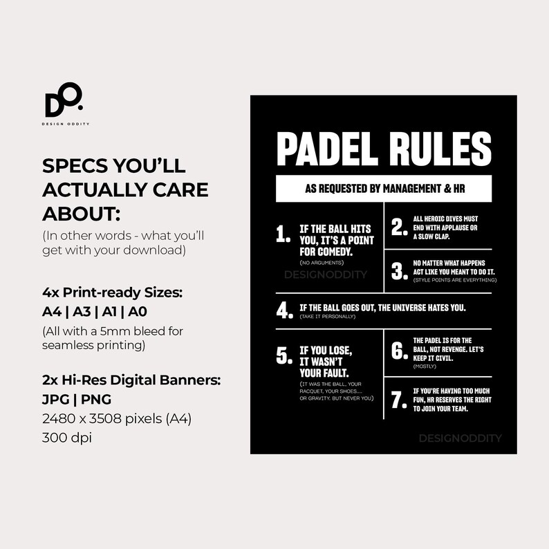 Padel Rules Poster – Funny Pickleball and Padel Tennis Wall Art for ...