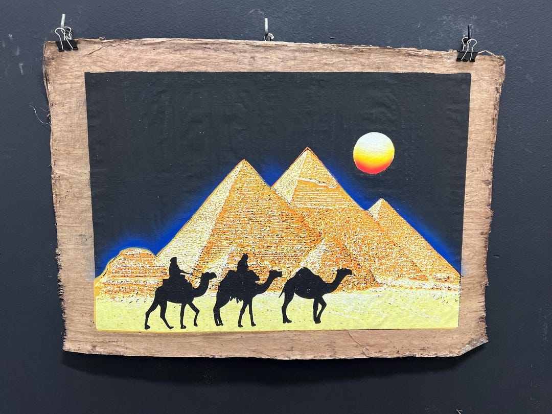 Pyramid and Camel With Desert Scene Religion Old Illustration Papyrus ...