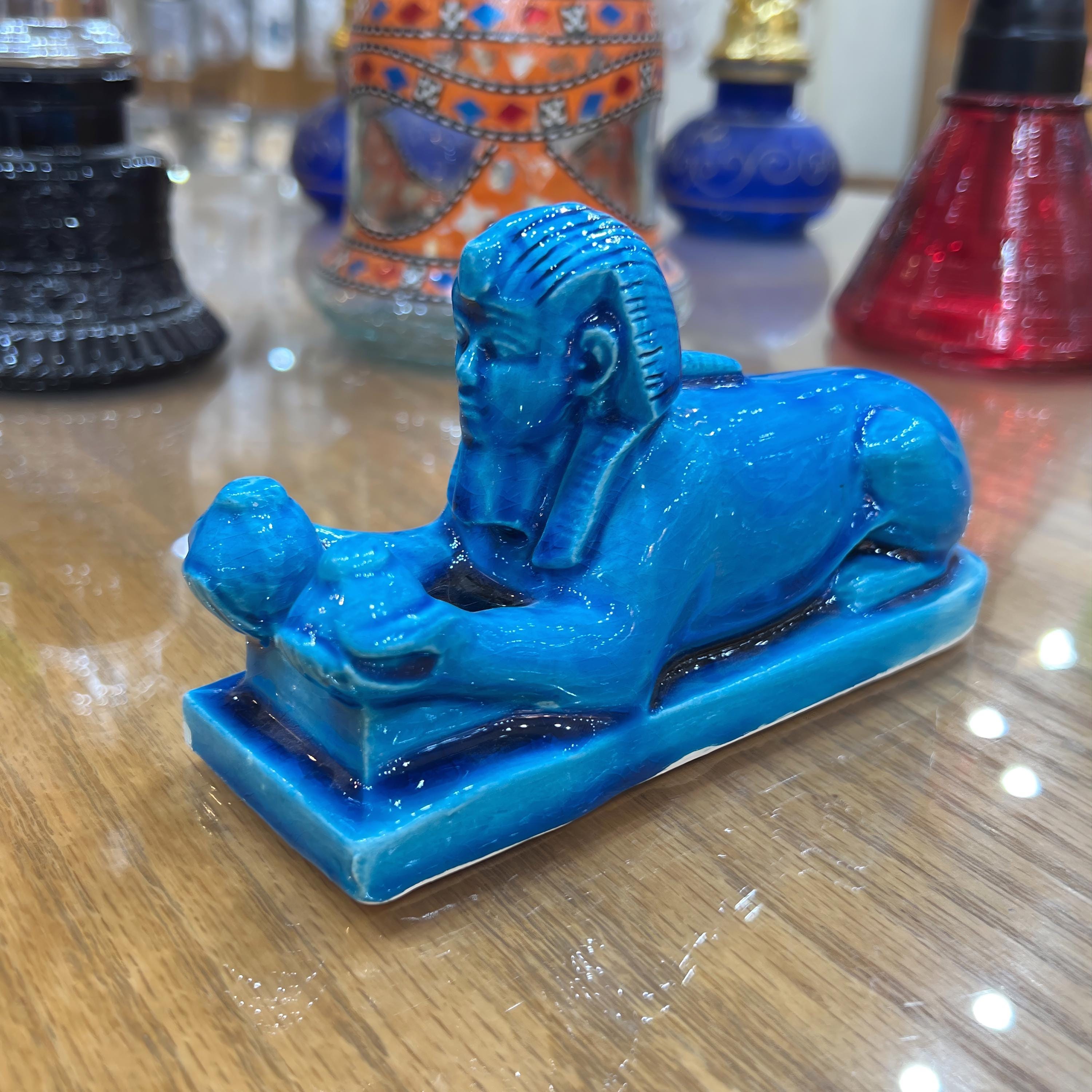 Porcelain Blue Sphinx Statue, Egyptian Sphinx Statue - Made in Egypt ...