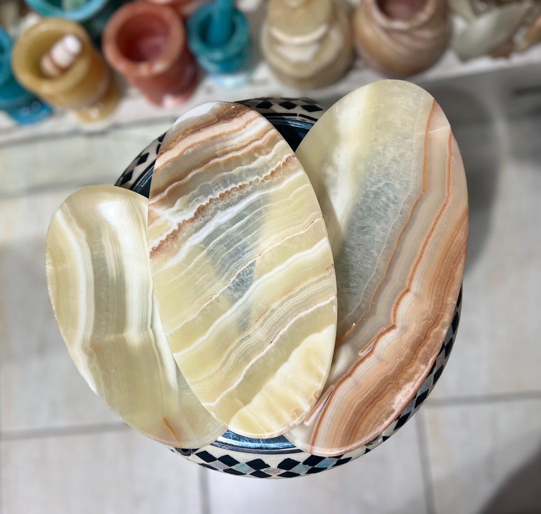 Alabaster Stone Plate Set 3 in 1, 30 Cm Length, Alabaster Bowl,serving ...