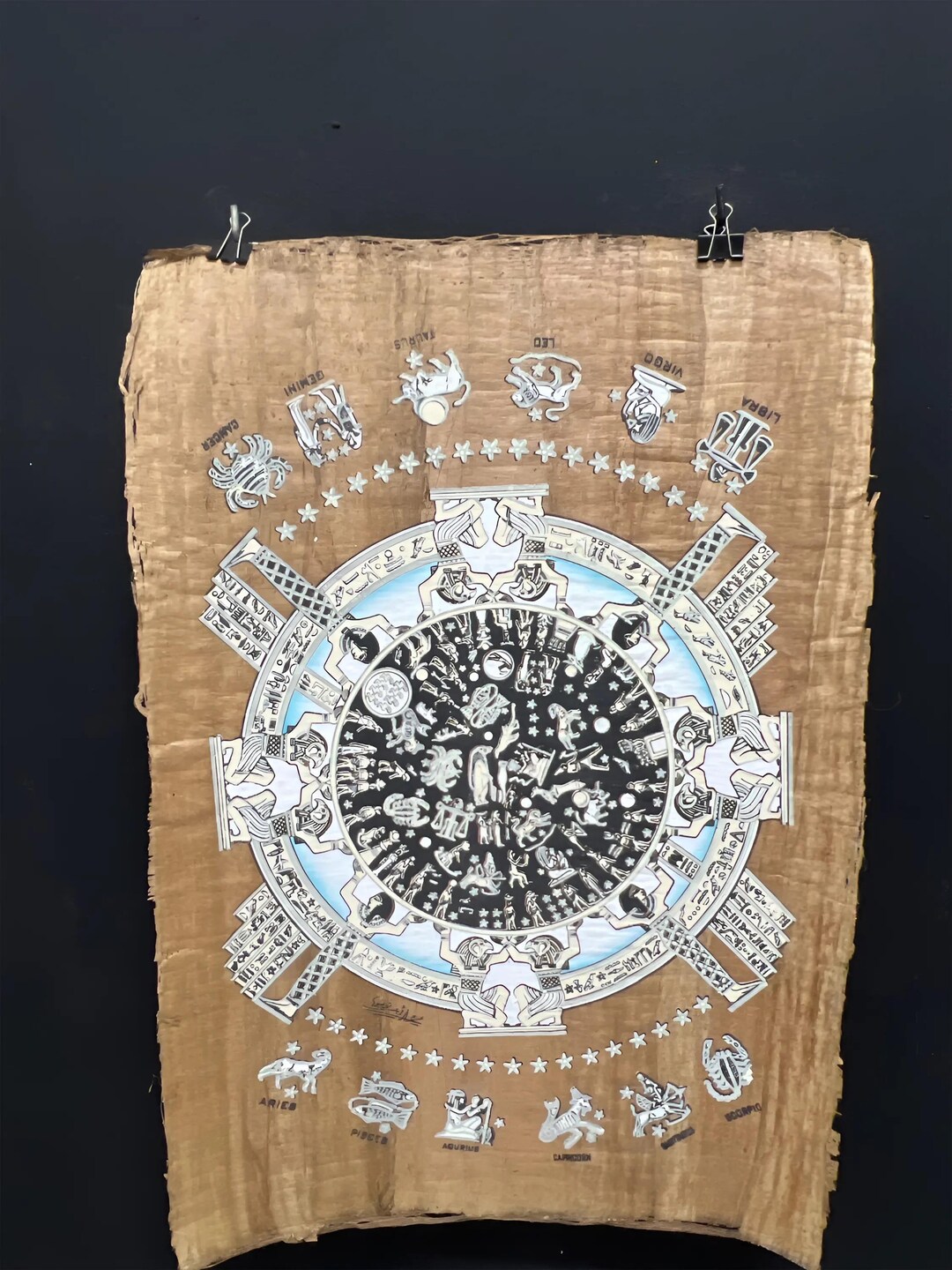 Ancient Egyptian Dendera Zodiac Papyrus, Hand-painted Ancient Egyptian ...