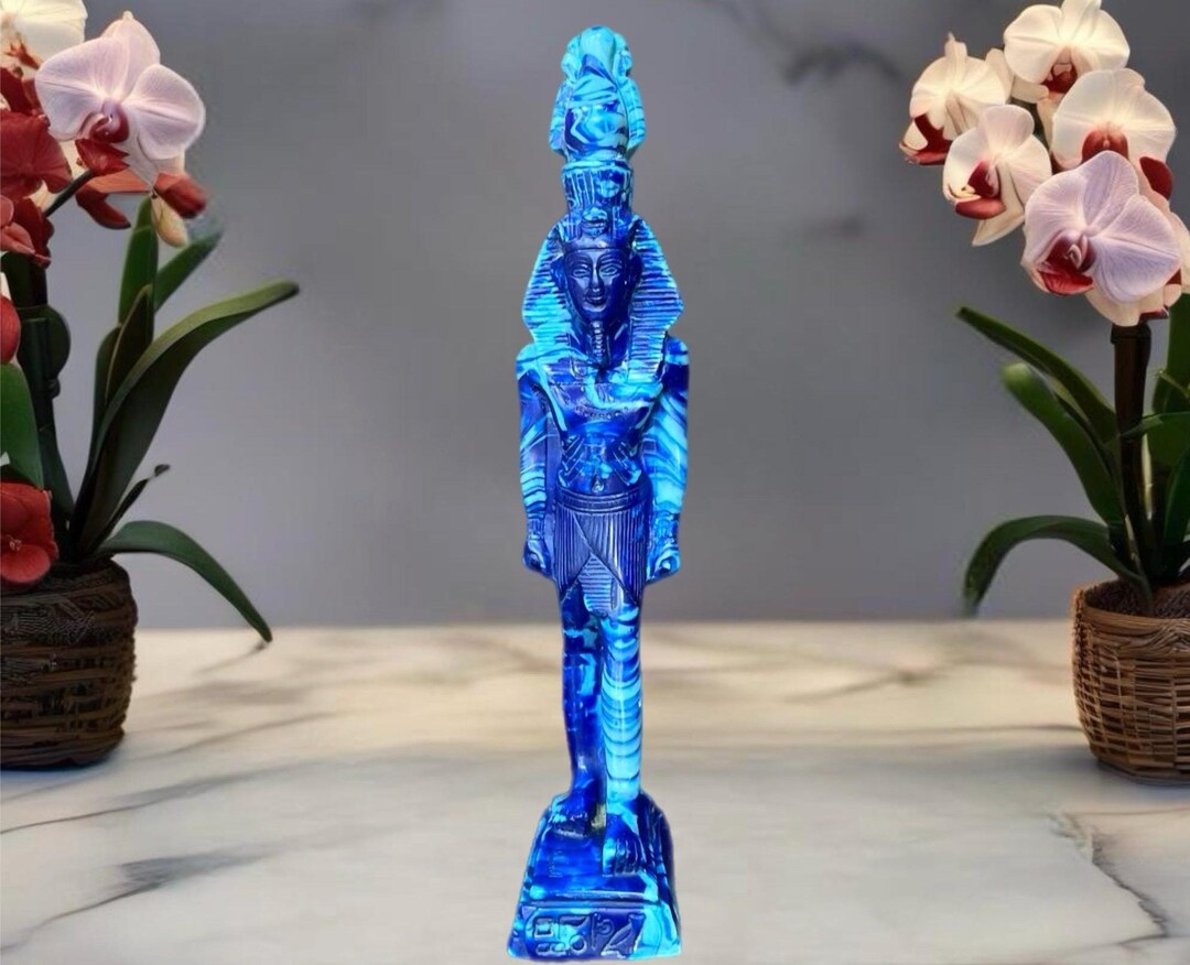 Pharaonic Ancient Blue Stone Statue Ramses King,handmade Natural Blue ...