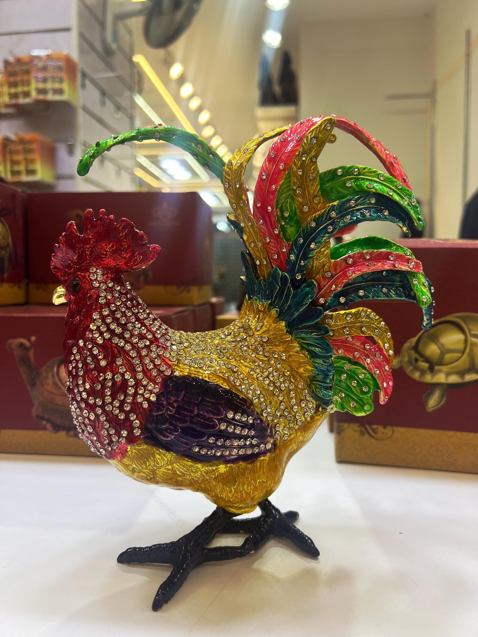 RUBY Red Faberge Egg Rooster Jewelry Box, Colored Glazed Rooster ...