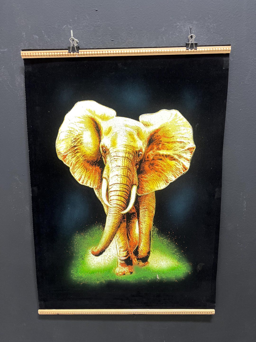 Hand-painted Black Velvet Artwork, African Elephant Velvet Picture ...