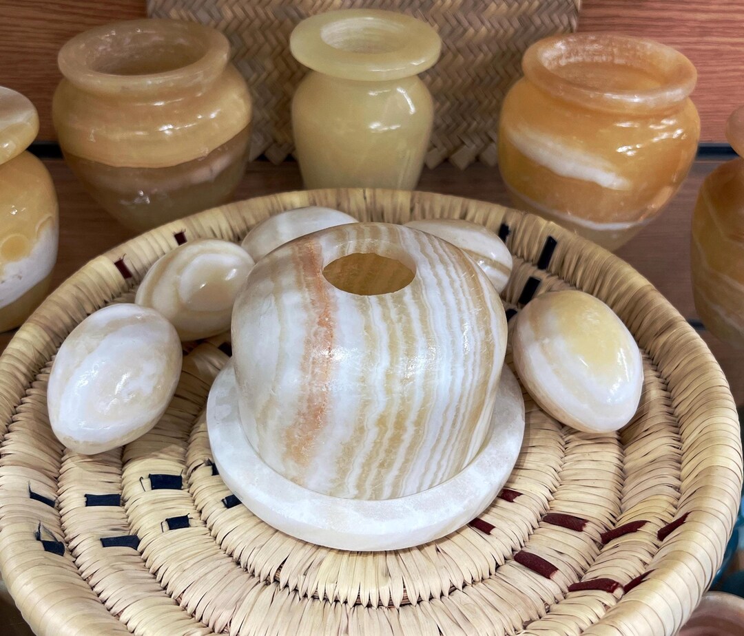 Egyptian Alabaster Stone Candle Holder 10 Cm Diameter , Handmade ...