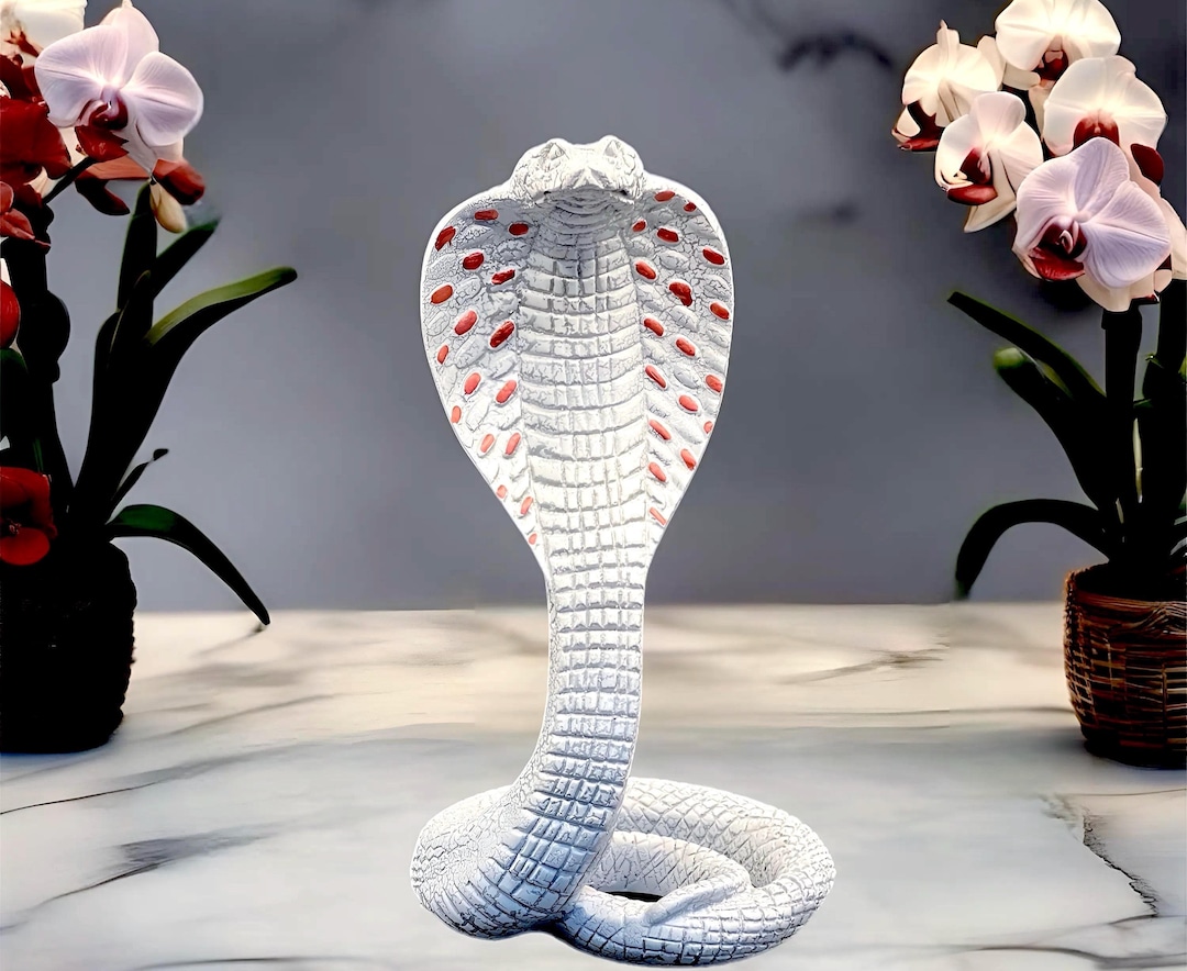White Marble Cobra Snake Statue, Handmade Egyptian Uraeus Large Cobra ...