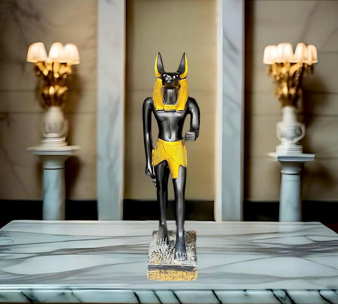 Golden Black Anubis Statue of Afterlife, Egyptian God Anubis Sculpture ...