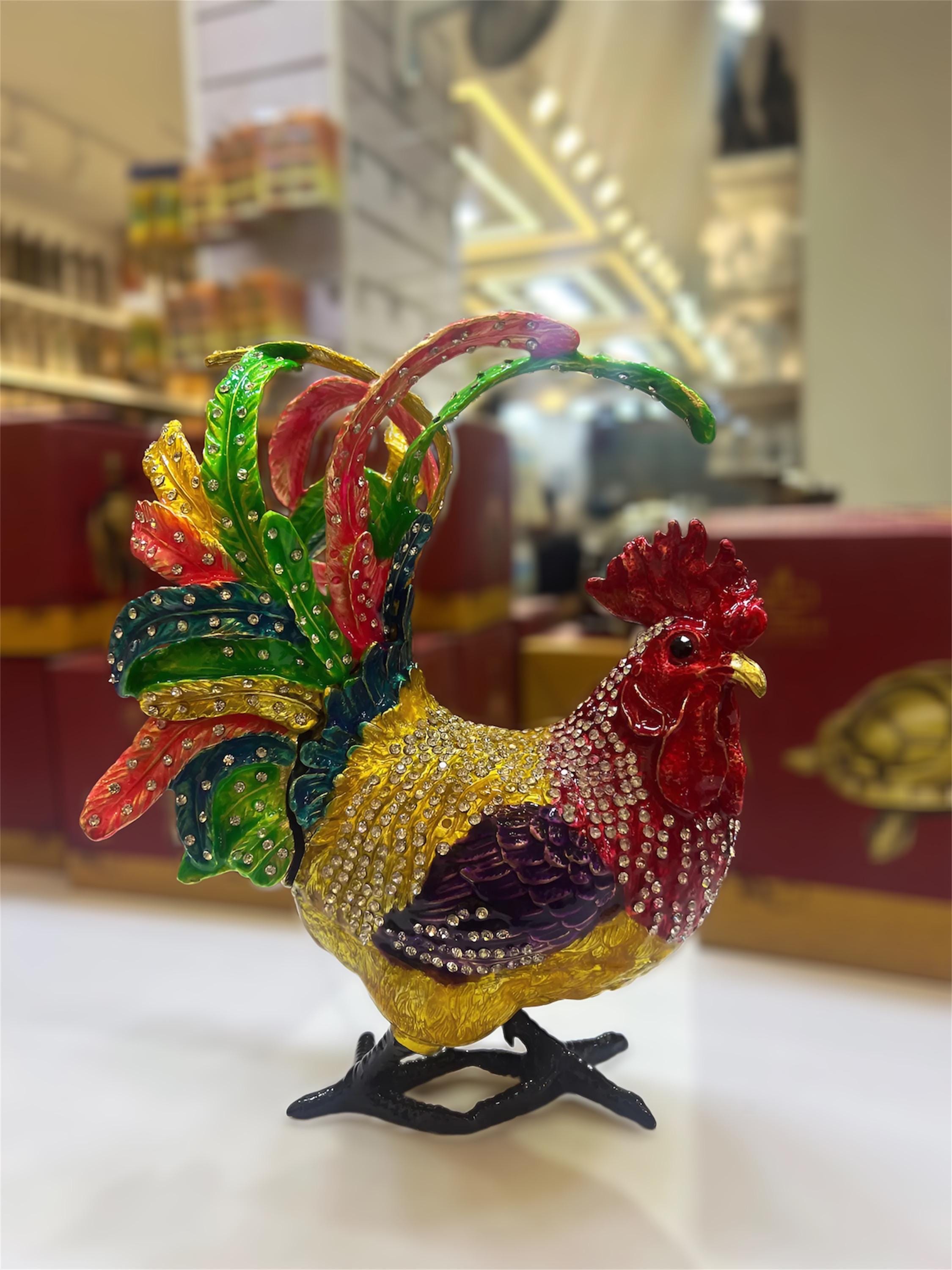 RUBY Red Faberge Egg Rooster Jewelry Box, Colored Glazed Rooster ...