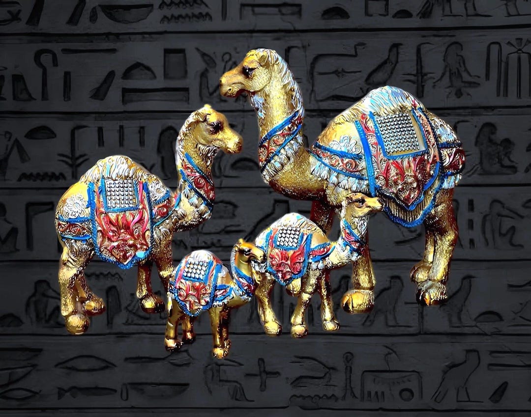 Handmade Egyptian Camels Stone Statue Set of 4, Hand-painted Carved ...