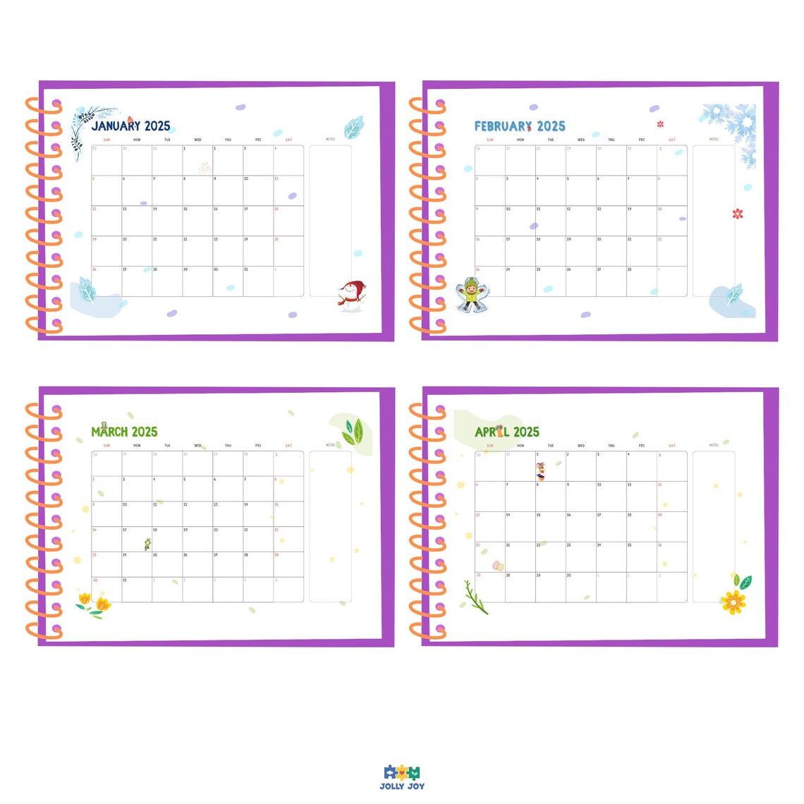 Cute 2025 Calendar for Kids Digital Download for Notes and Events ...