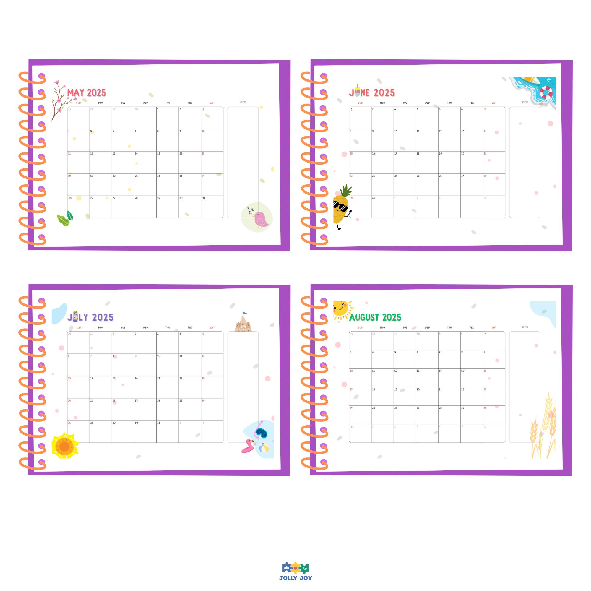 Cute 2025 Calendar for Kids Digital Download for Notes and Events ...