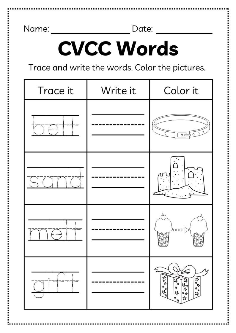 CVC Word Kindergarten Workbook: 46 Pages, Early Literacy (digital ...