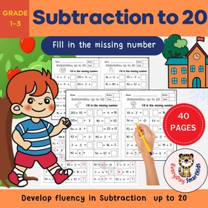 Subtraction to 20,math Worksheets With Answer Keys, Grade 1-3, PDF ...