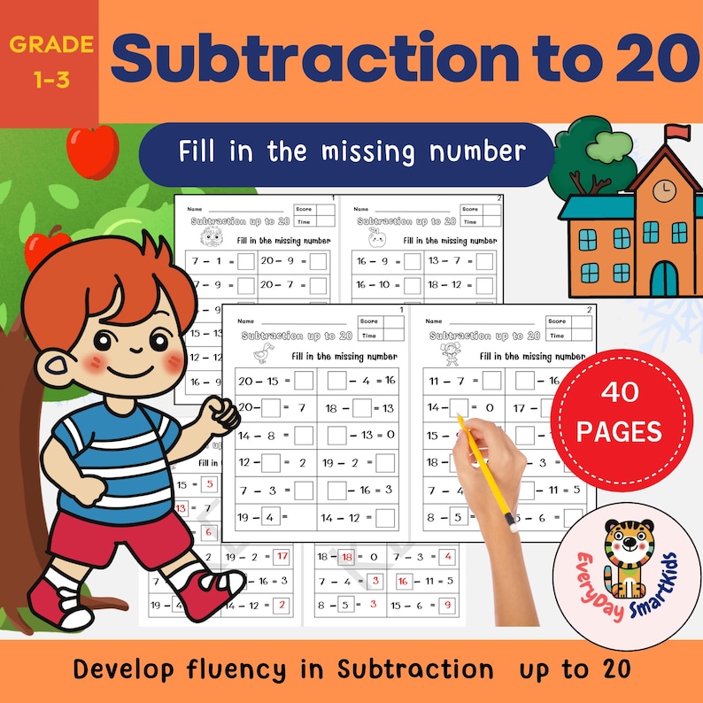Subtraction to 20,math Worksheets With Answer Keys, Grade 1-3, PDF ...