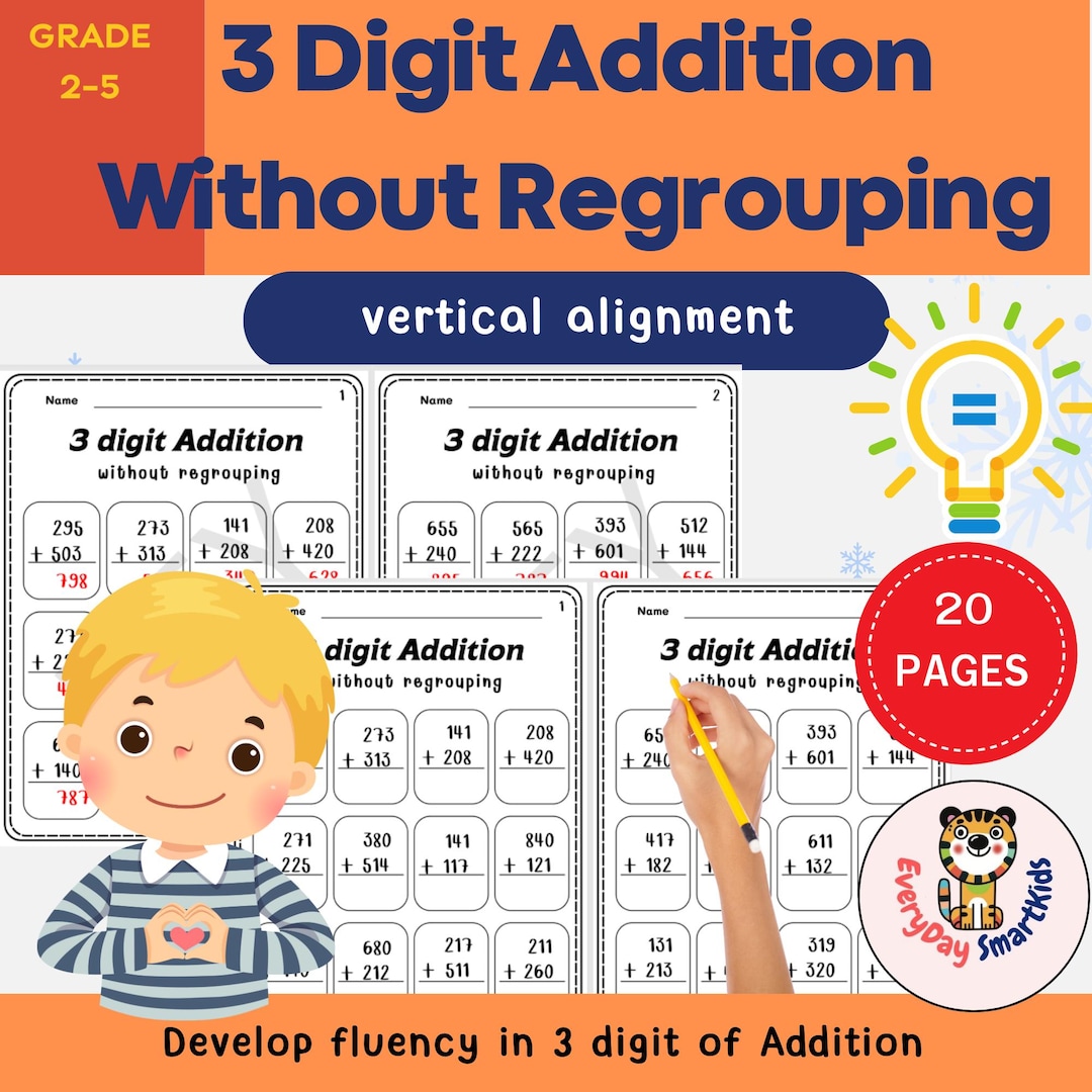 3-digit Addition Without Regrouping Math Worksheet for Grade 2-3, Math ...