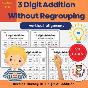 3-digit Addition Without Regrouping Math Worksheet for Grade 2-3, Math ...