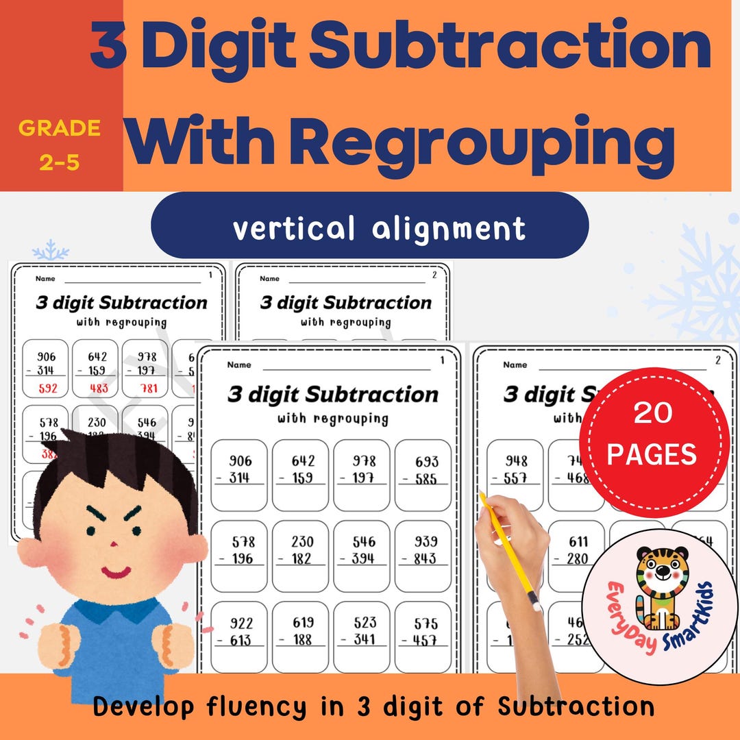 3-digit Subtraction With Regrouping - Math Worksheet for Grade 2 -5,PDF ...