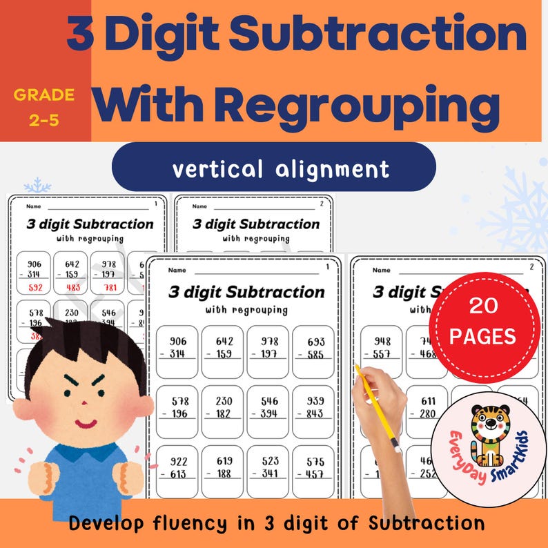 3-digit Subtraction With Regrouping - Math Worksheet for Grade 2 -5,PDF ...