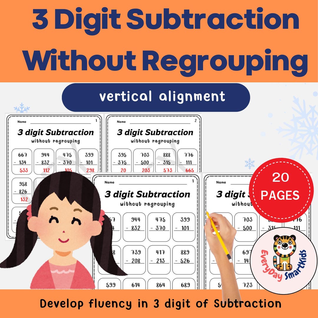 3-digit Subtraction With Regrouping - Math Worksheet for Grade 2 -5 ...