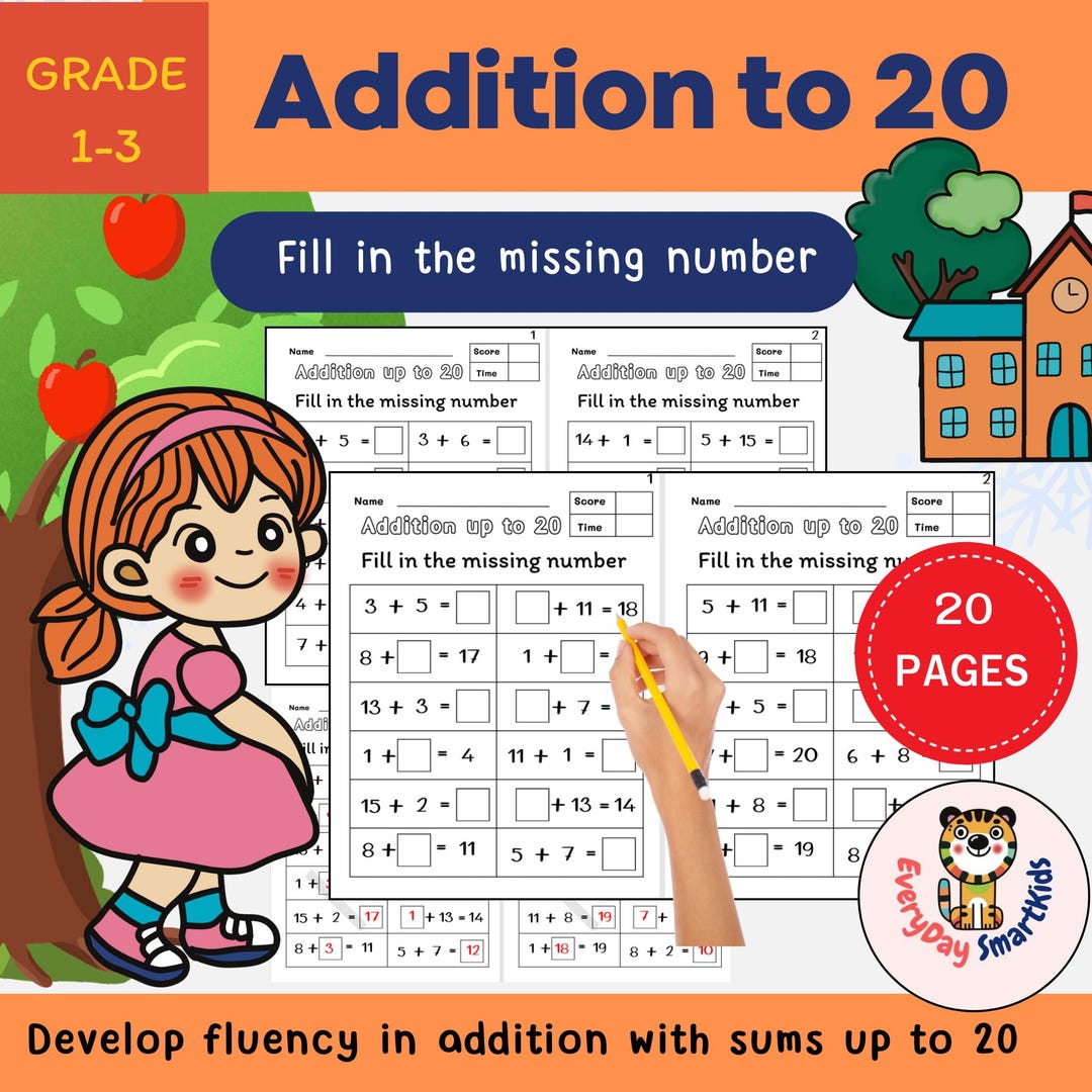 Addition to 20, Fill in the Missing Number Worksheets With Answer Keys ...