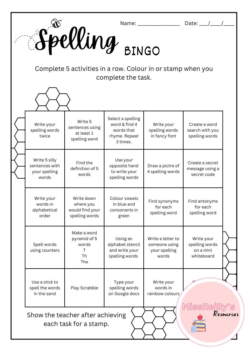 Spelling Bingo Card & Resources | Fast Finisher | All Included ...