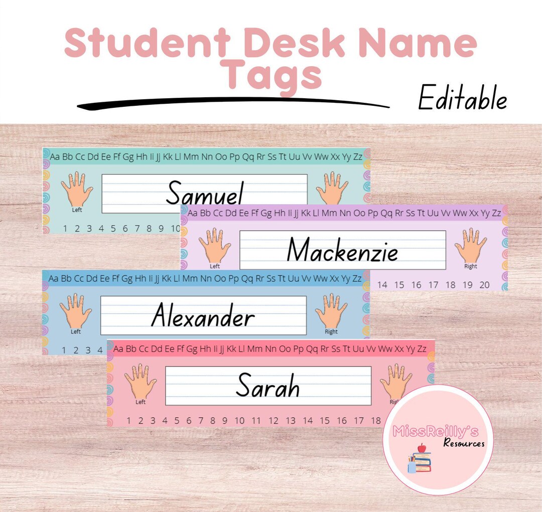 Student Desk Name Tags | Alphabet, Numbers 1-20 & Left and Right Hands ...