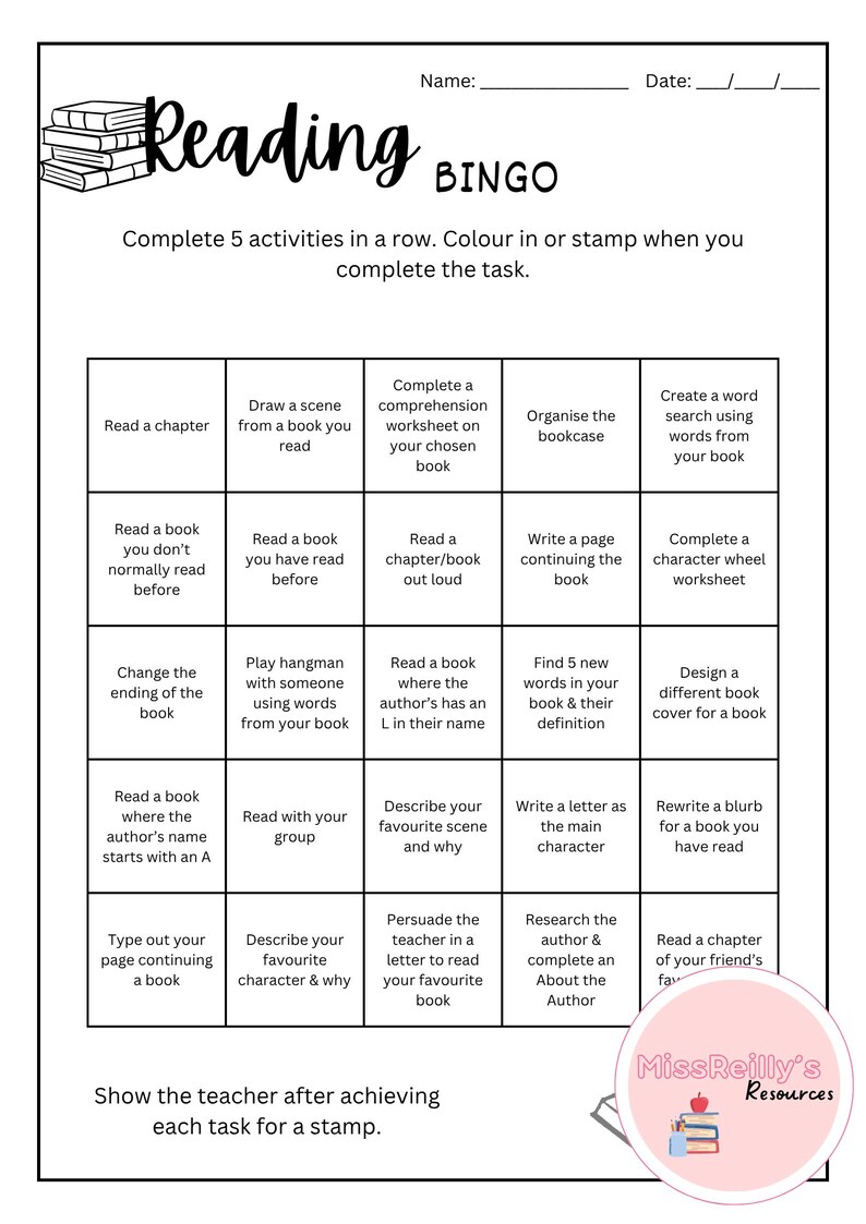 Reading Bingo Card & Resources | Classroom Activities - Etsy