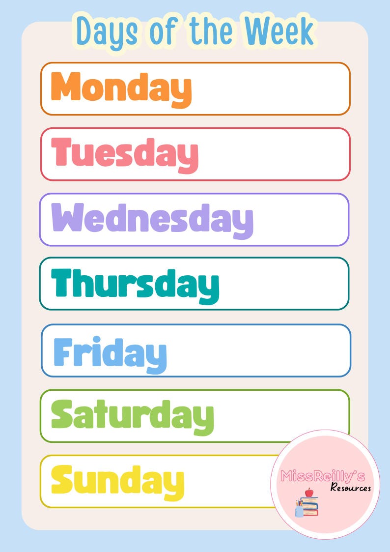 Days of the Week Poster | Classroom Displays - Etsy