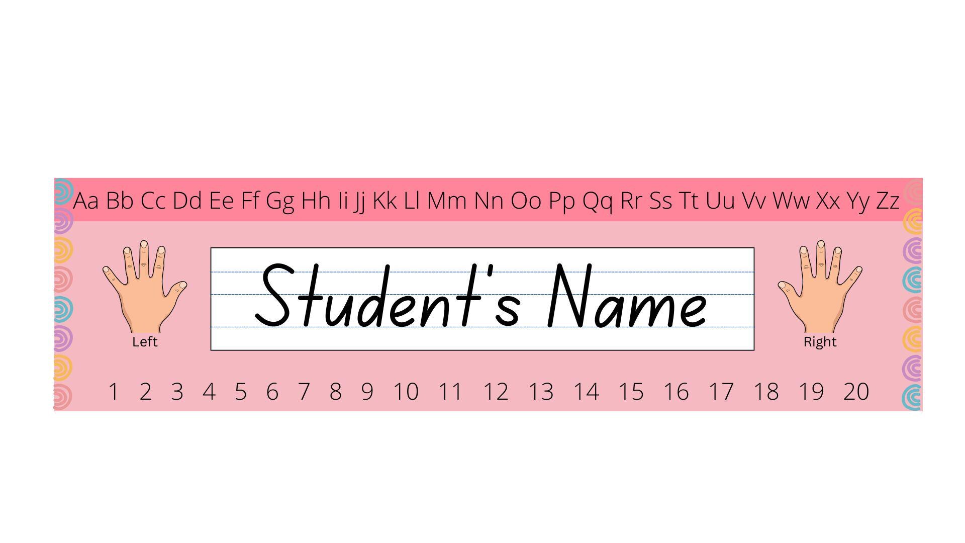 Student Desk Name Tags | Alphabet, Numbers 1-20 & Left and Right Hands ...