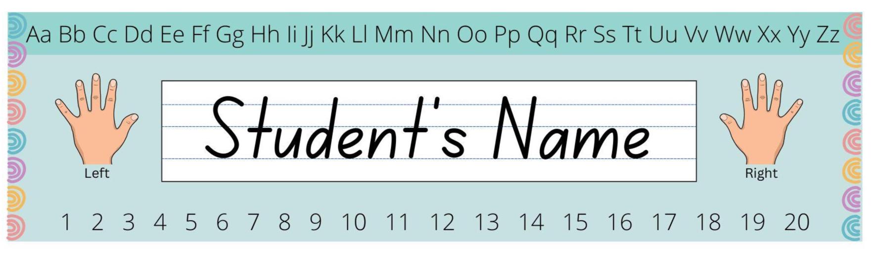 Student Desk Name Tags | Alphabet, Numbers 1-20 & Left and Right Hands ...