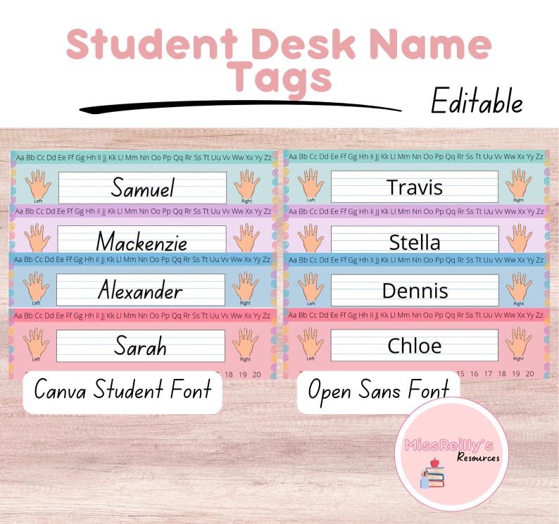 Student Desk Name Tags | Alphabet, Numbers 1-20 & Left and Right Hands ...