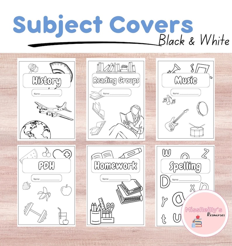 Subject Book Covers (black & White) | Classroom Resources - Etsy
