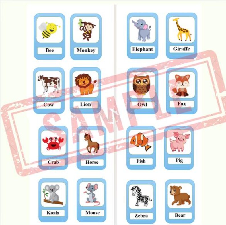 96 Animal Flashcards: Printable Learning Cards (digital Download) - Etsy