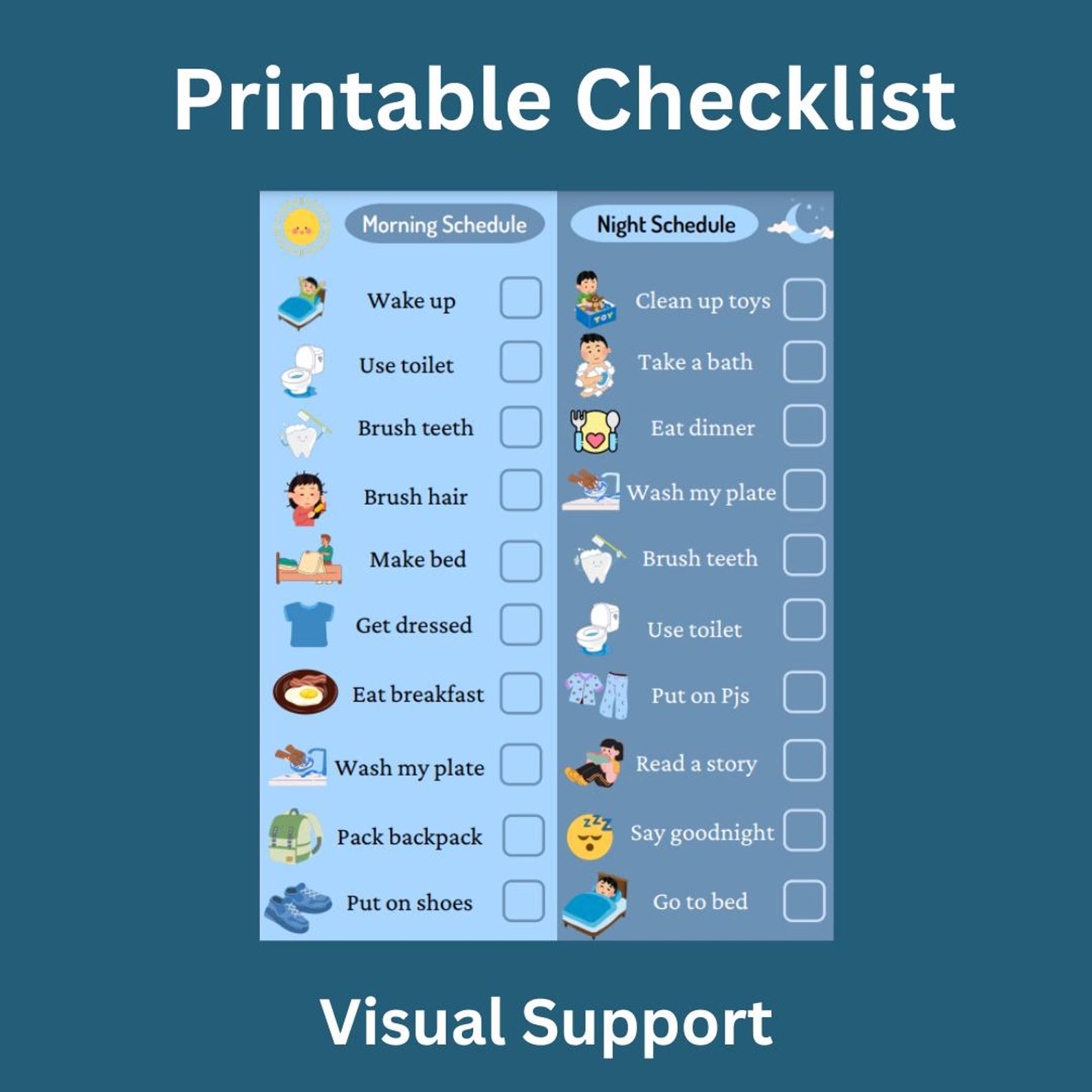 Daily Routine Chart, Morning & Evening Picture Checklist, Visual ...