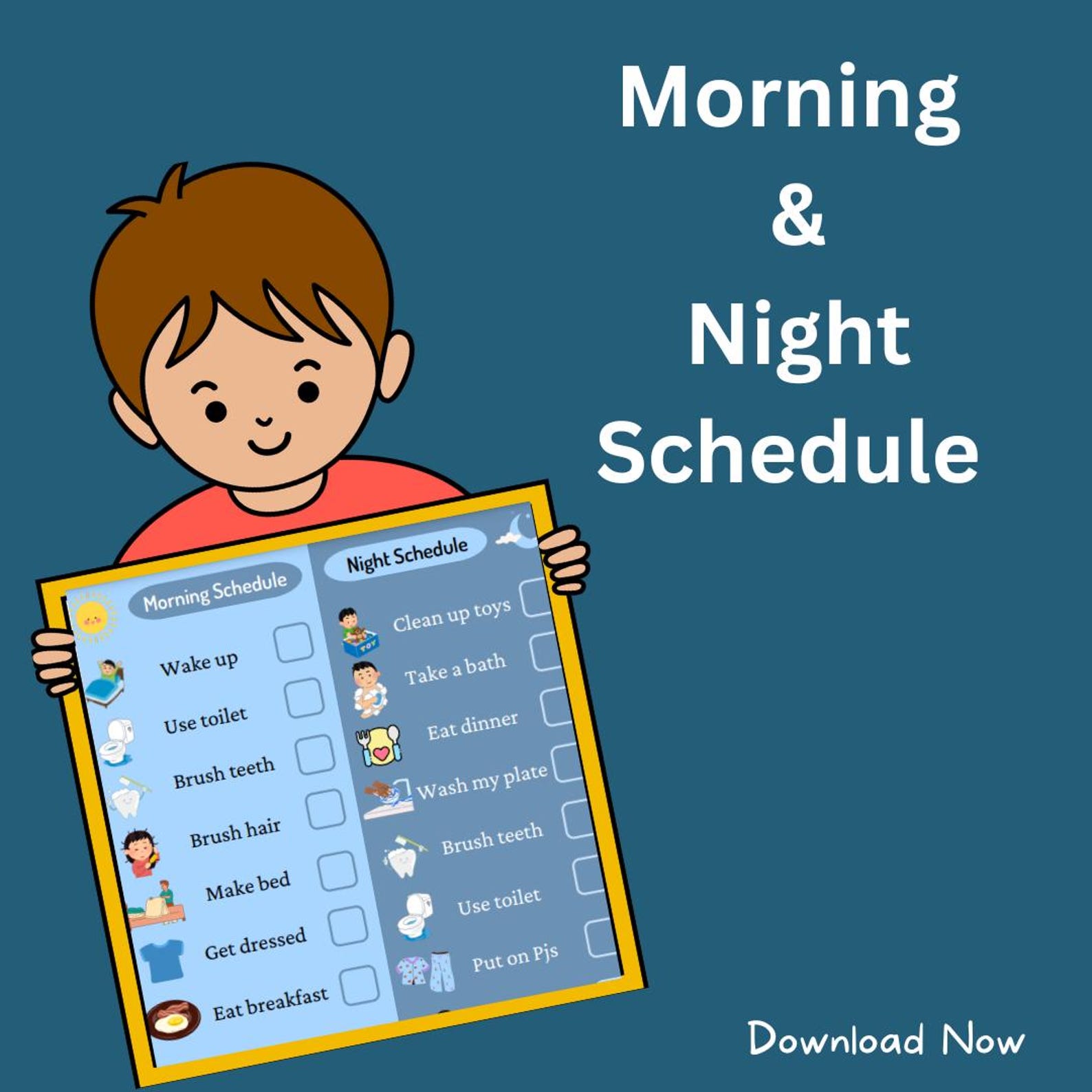 Daily Routine Chart, Morning & Evening Picture Checklist, Visual ...
