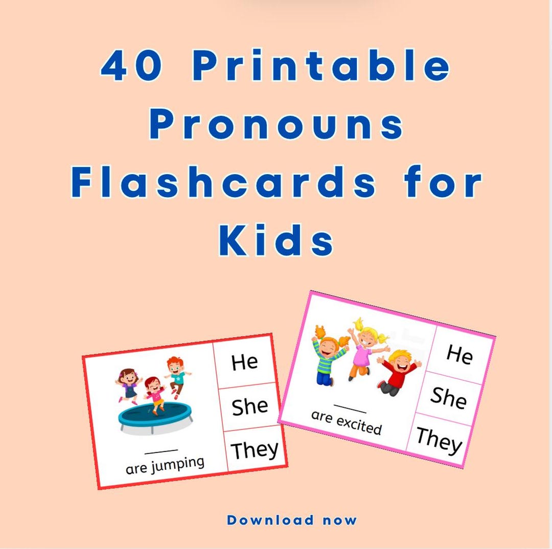 40 Printable Pronoun Cards, Teaching Pronouns, Preschool Flashcards ...