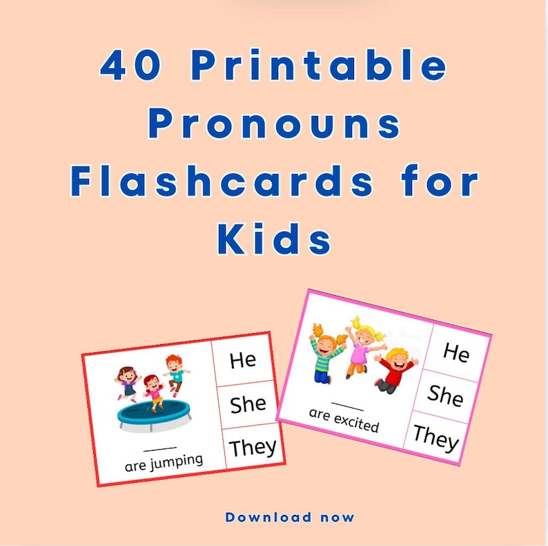 40 Printable Pronoun Cards, Teaching Pronouns, Preschool Flashcards ...
