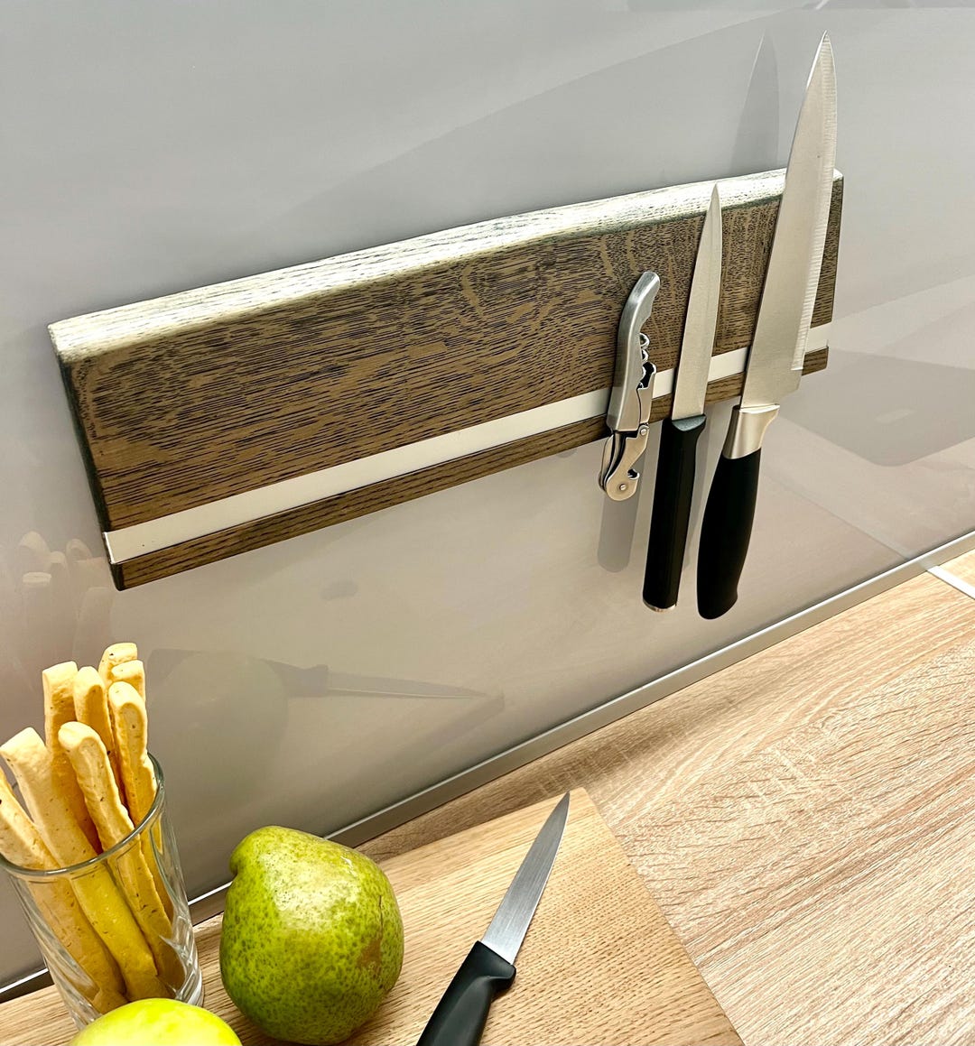 Rustic Oak Magnetic Knife Holder With Live Edge (bog Oak), Knife Stand ...