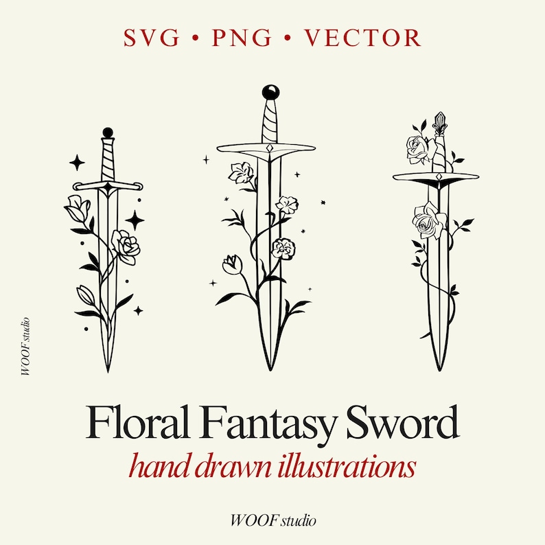 Floral Sword SVG Fantasy Sword SVG Magic SVG Digital Download Mystical ...