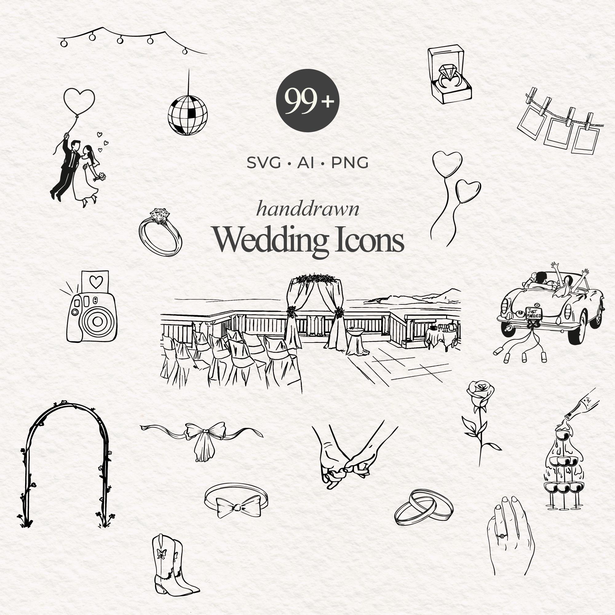 Wedding Timeline Illustration Bundle Set 99 Hand Drawn SVG PNG JPG Icon ...