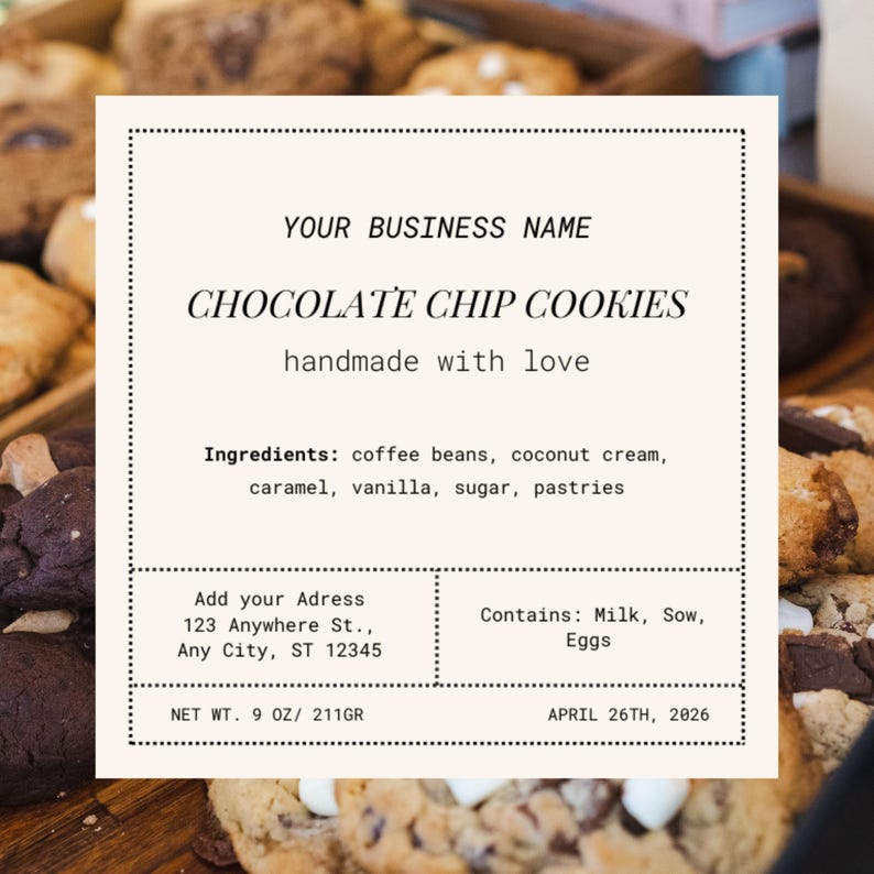 Editable Cottage Food Label Canva Templates, Custom Sticker for Small ...