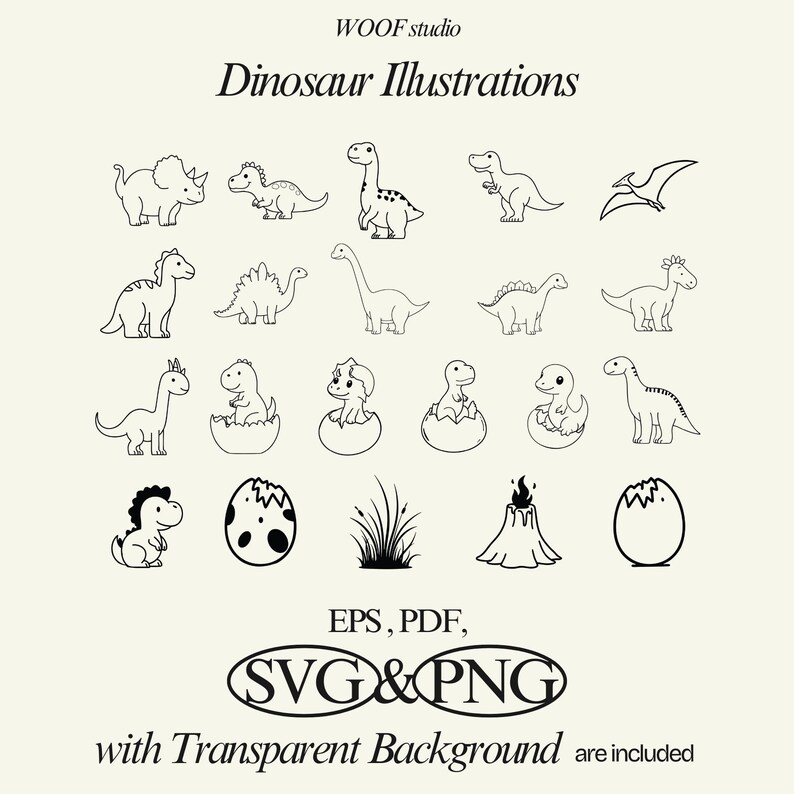 Dinosaur Outline Bundle SVG PNG – 21 Dino Clipart Set – Coloring Book ...